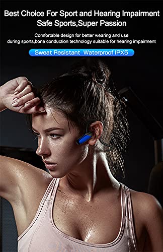 Open Ear Wireless Bone Conduction Headphones, Bluetooth 5.0 Wireless Earphones, High Sound Quality, Waterproof Sports Open-Ear Headsets for Running Hiking Driving Bicycling (Blue)
