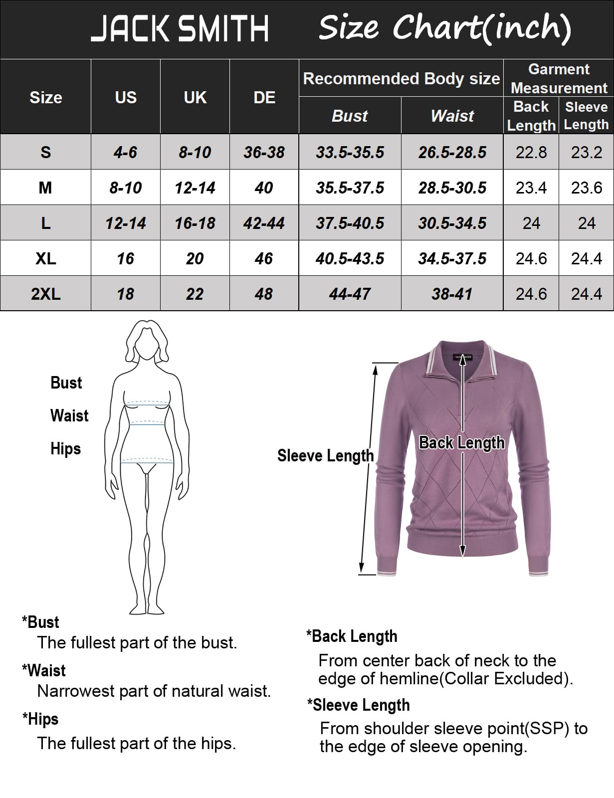 JACK SMITH Black Sweater Women Knit Fall Long Sleeve Argyle Pullover Quarter Zip Ribbed Polo Lightweight V Neck Top L