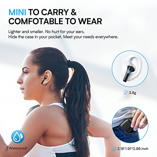 Lasuney T72 True Wireless Earbuds, IPX7 Waterproof Bluetooth Earbuds, 30H Cyclic Playtime Headphones with Charging Case and mic for iPhone Android, in-Ear Stereo Earphones Headset for Sport