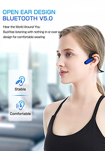 Open Ear Wireless Bone Conduction Headphones, Bluetooth 5.0 Wireless Earphones, High Sound Quality, Waterproof Sports Open-Ear Headsets for Running Hiking Driving Bicycling (Blue)