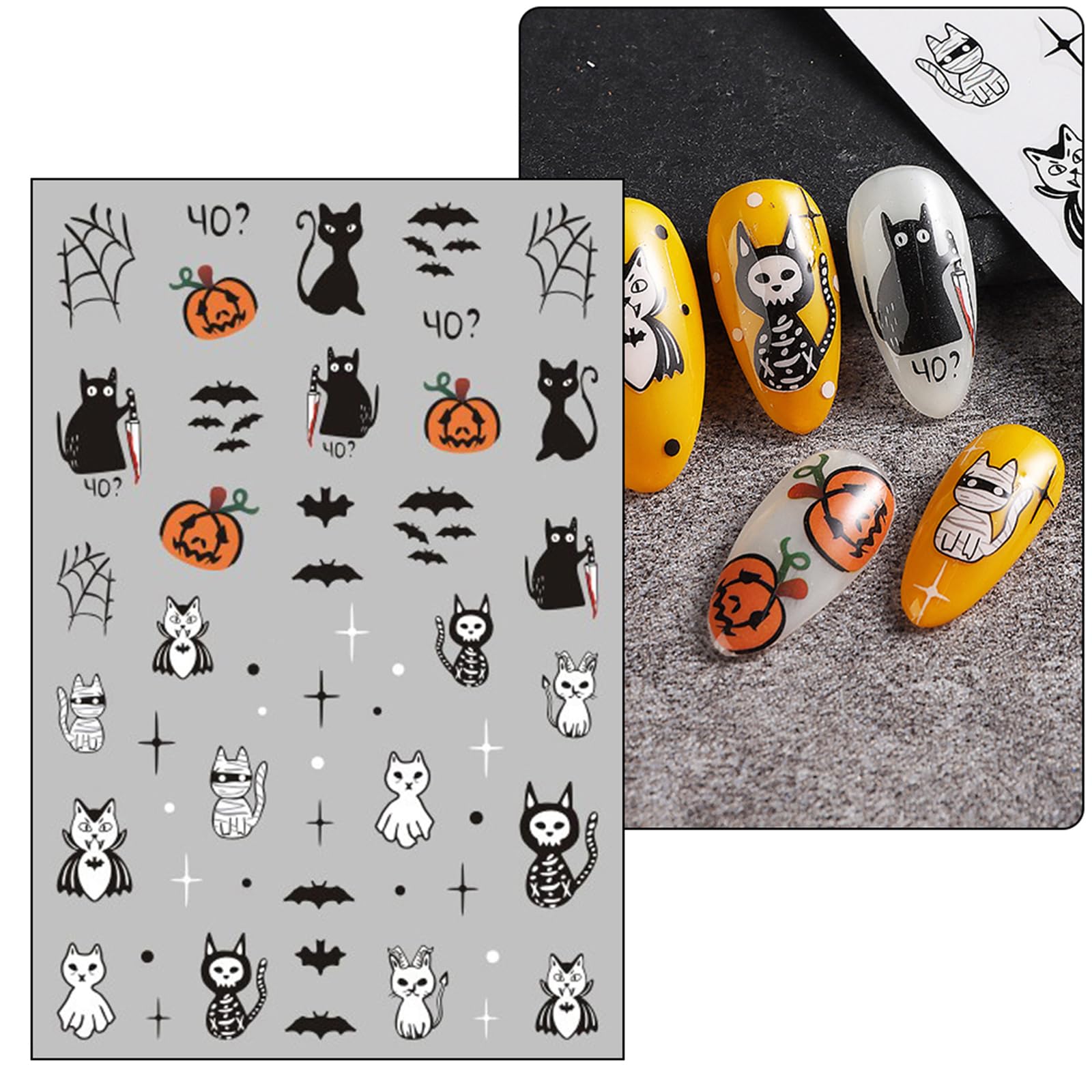 JMEOWIO 9 Sheets Pink Halloween Nail Art Stickers Decals Self-Adhesive Pegatinas Uñas Cute Skull Ghost Witchy Spider Web Bat Candy Pumpkin Nail Supplies Nail Art Design Decoration Accessories