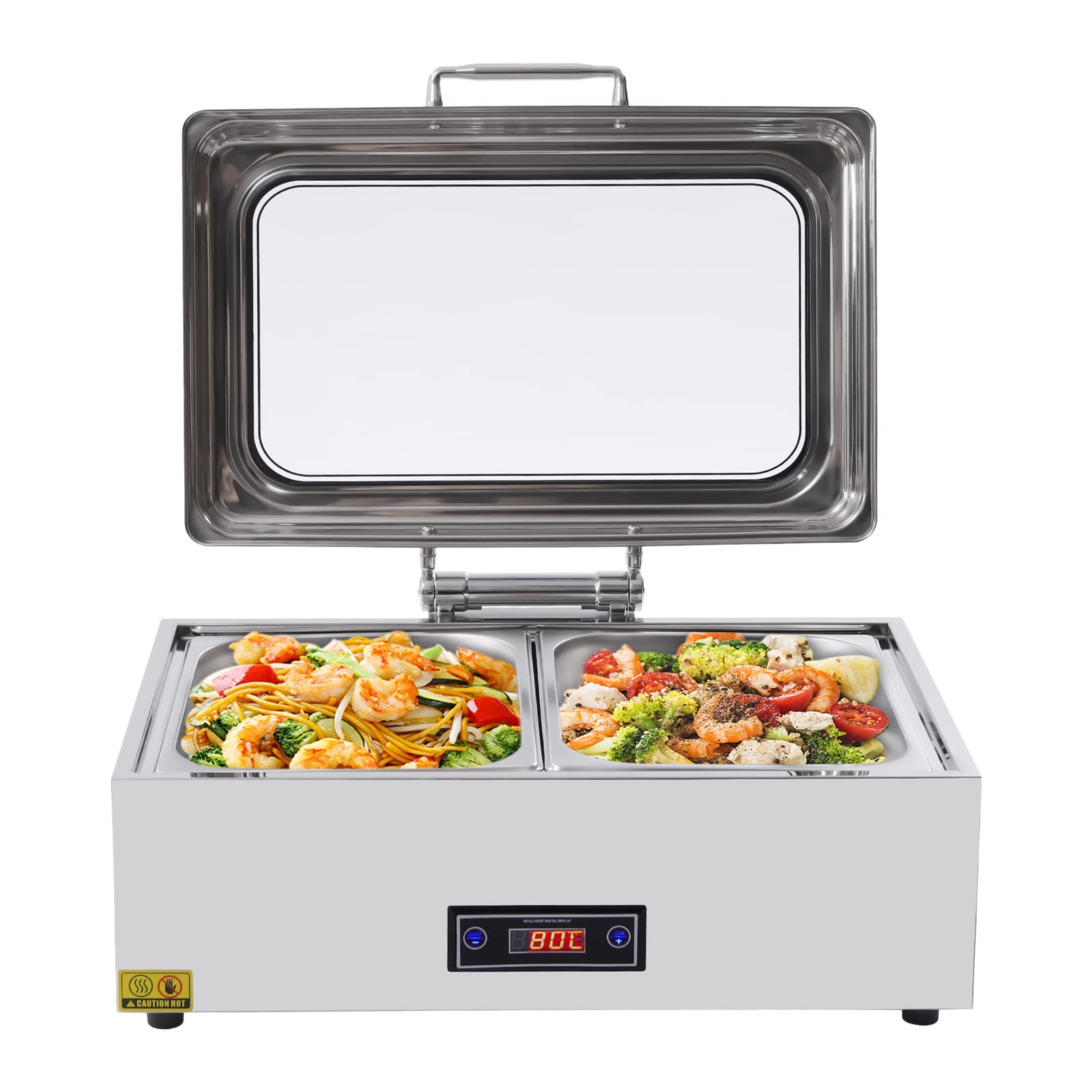 NeNchengLi Electric Chafing Dish Buffet Set 9QT Half-Size Buffet Warmer Chafing Server Set, Stainless Steel Catering Food Warmer Rectangular Chafer, Party Catering Tray W/Lid