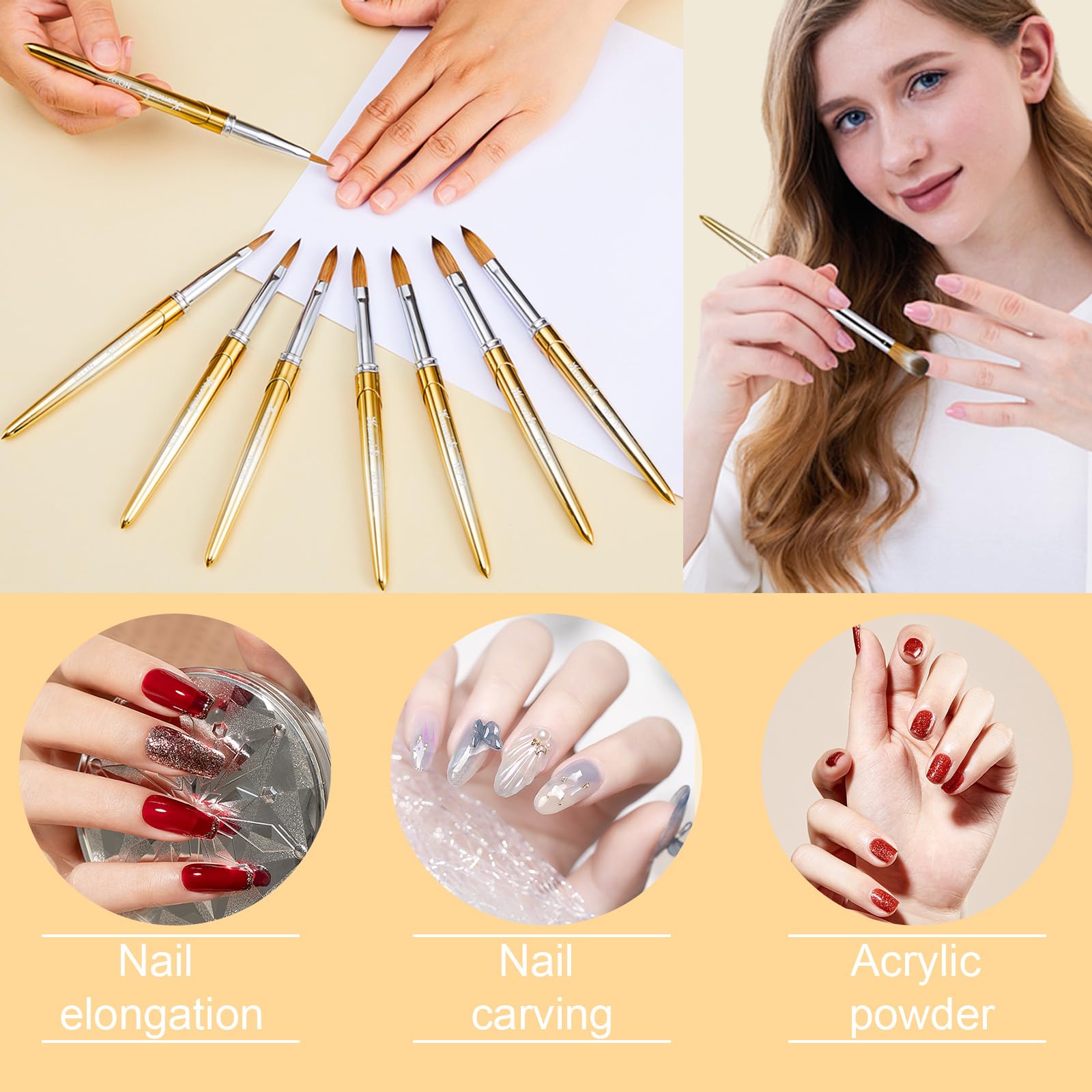 KEMEISI 4PCS Acrylic Nail Brush Set, Size 04/08/10/14 Kolinsky Nail Art Brushes for Acrylic Application, Sturdy Handle Oval Shaped Acrylic Powder Nail Design Tools for Professional Manicure DIY Home