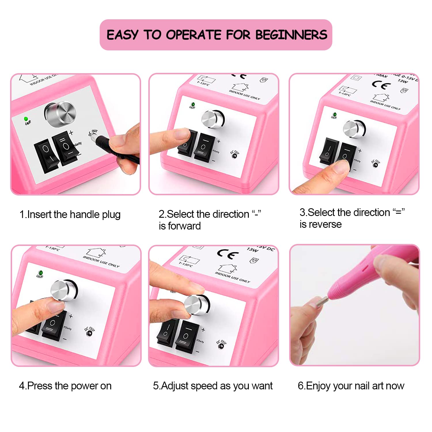FATUXZ Electric Nail Drill Machine 20000 RPM, Acrylic Nail Tools for Thick Nails File Kit, Gel Nails Manicure Pedicure Polisher Sets for Home Salon Use