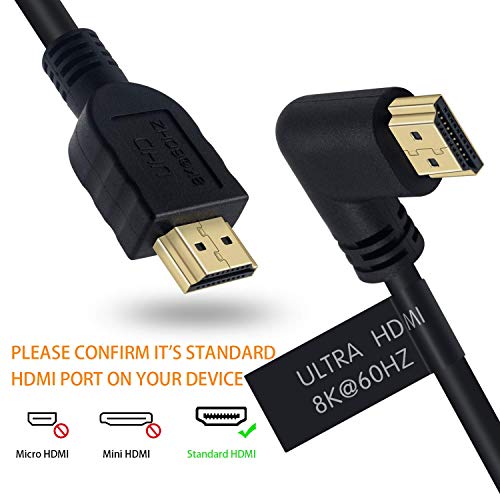 Poyiccot 8K HDMI 2.1 Cable 6feet,8K HDMI 48gbps 90 Degree Right Angle HDMI to HDMI Cable, HDMI 2.1 Cable with 8K 60Hz Video and 3D HDR for TV/Xbox /PS4 /PS5(M/M Right)