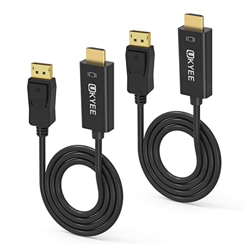 UKYEE Disiplay Port to HDMI Cable 3ft 2-Pack, Disiplay Pot(DP) to HDMi 3 Feet Male to Male Cord Converter for PCs to HDTV, Monitor, Projector
