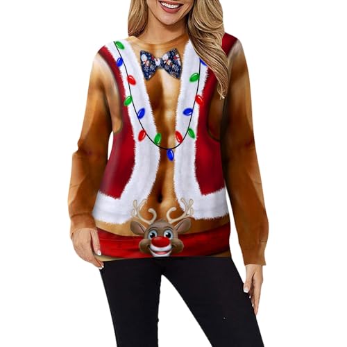 Ugly Christmas Sweatshirt Shirts for Women y2k Sweater Winter Holiday tees Ugly Xmas Snowman Reindeer Cute Printed Pullover Tank Tops Relaxed fit Flare Hollow Light Jackets for Women Casual Dressy