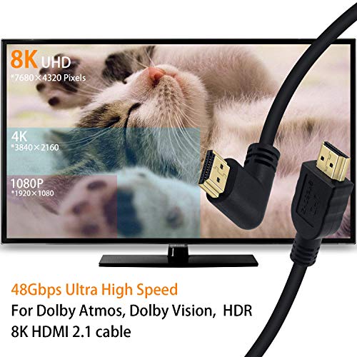 Poyiccot 8K HDMI 2.1 Cable 6feet,8K HDMI 48gbps 90 Degree Right Angle HDMI to HDMI Cable, HDMI 2.1 Cable with 8K 60Hz Video and 3D HDR for TV/Xbox /PS4 /PS5(M/M Right)
