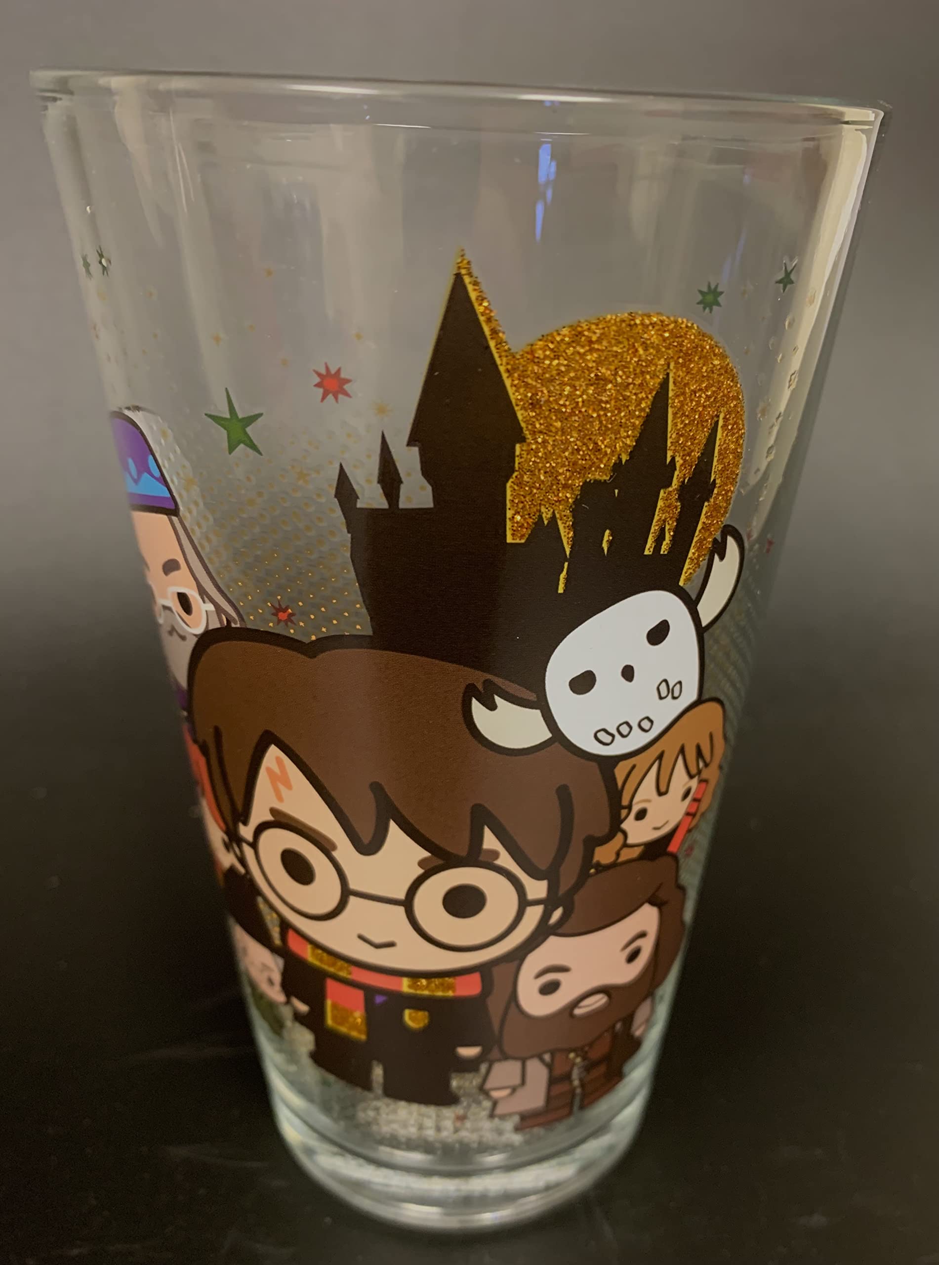 Silver Buffalo Chibi Harry Potter and Friends Boxed Christmas Tumbler Pint Glass - 16 oz - Gold Glitter