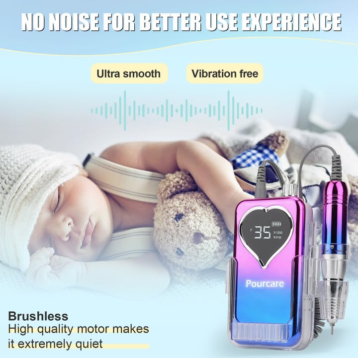 Electric Professional Nail Drill 35000 RPM,Electric Nail File Efile Machine Set,Rechargeable Acrylic Nail Tool Kit,Manicure Pedicure Gel Grinder Polish for Home Salon Teach(Sunset Blue)