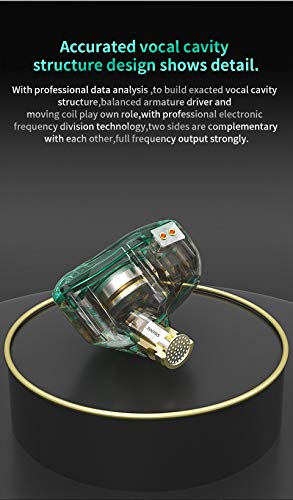 CVJ CSE in Ear Earbuds,1 Dynamic and 1 Balanced Armature CVJ Headphone, in Ear Headphone Extra Bass Earbuds with 2 Pin Detachable Cable for Church, Band Practise (Green Without Mic)