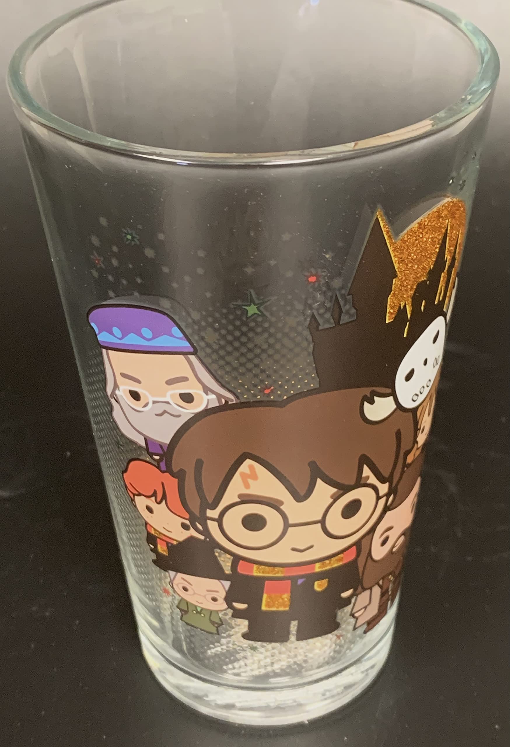 Silver Buffalo Chibi Harry Potter and Friends Boxed Christmas Tumbler Pint Glass - 16 oz - Gold Glitter