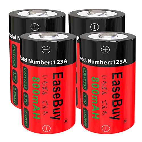 Arlo Batteries Rechargeable 123A, EaseBuy 12-Pack 800mAH ICR17335 NiMh Rechargeable Batteries for Arlo VMS3130 VMC3030 VMK3200 VMS3330 3430 3530 Cameras, August Pro WiFi, Alarm System, Flashlight