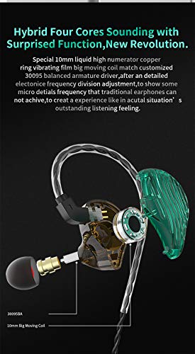 CVJ CSE in Ear Earbuds,1 Dynamic and 1 Balanced Armature CVJ Headphone, in Ear Headphone Extra Bass Earbuds with 2 Pin Detachable Cable for Church, Band Practise (Green Without Mic)