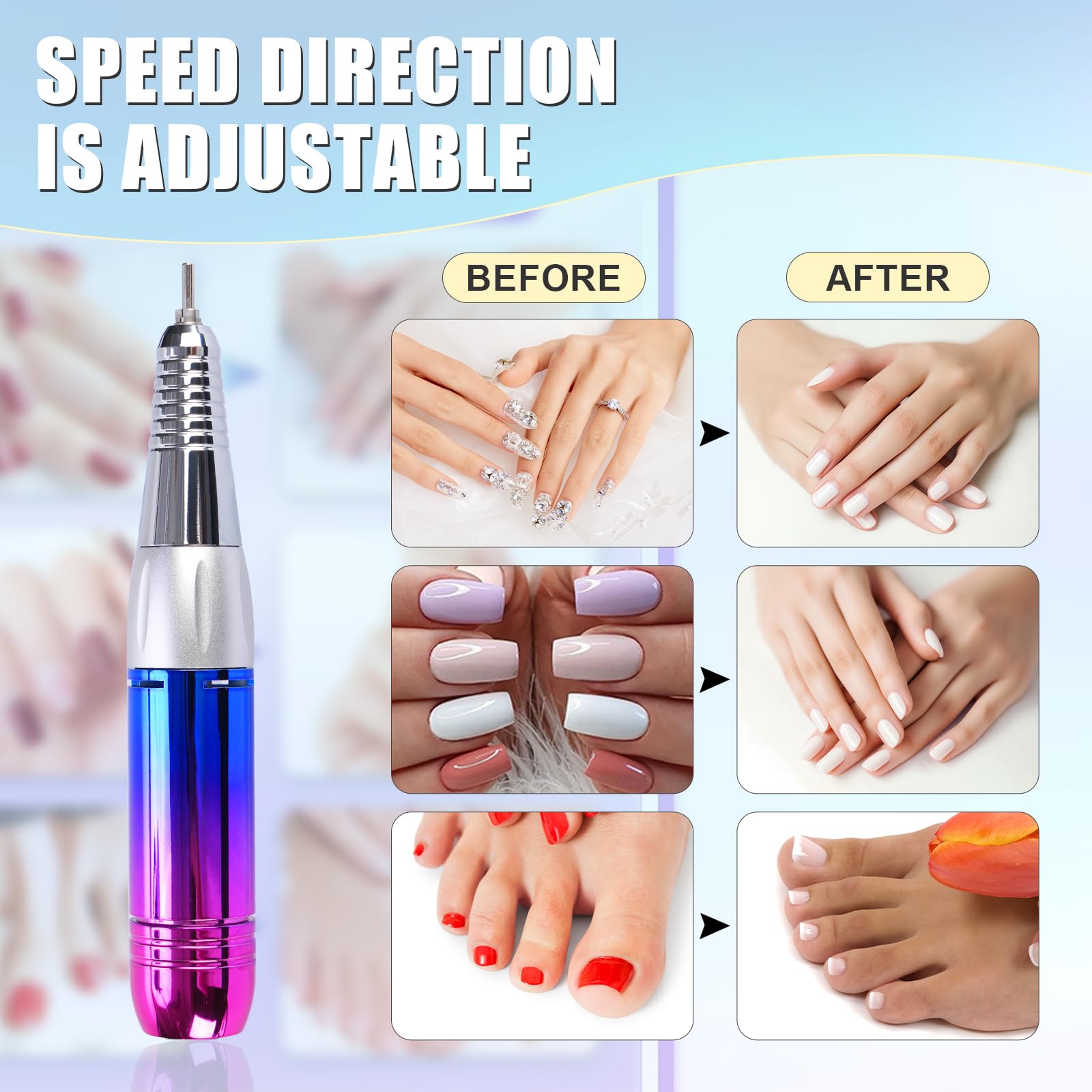 Electric Professional Nail Drill 35000 RPM,Electric Nail File Efile Machine Set,Rechargeable Acrylic Nail Tool Kit,Manicure Pedicure Gel Grinder Polish for Home Salon Teach(Sunset Blue)