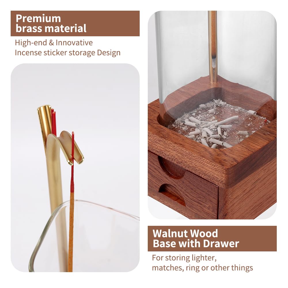Eniffbaa Incense Burner Upgraded Incense Holder for Sticks [Anti-Ash Flying] with Removable Glass Ash Catcher Stick Storage Upgraded Incense stick Holder with Drawer Ornament Home Decor