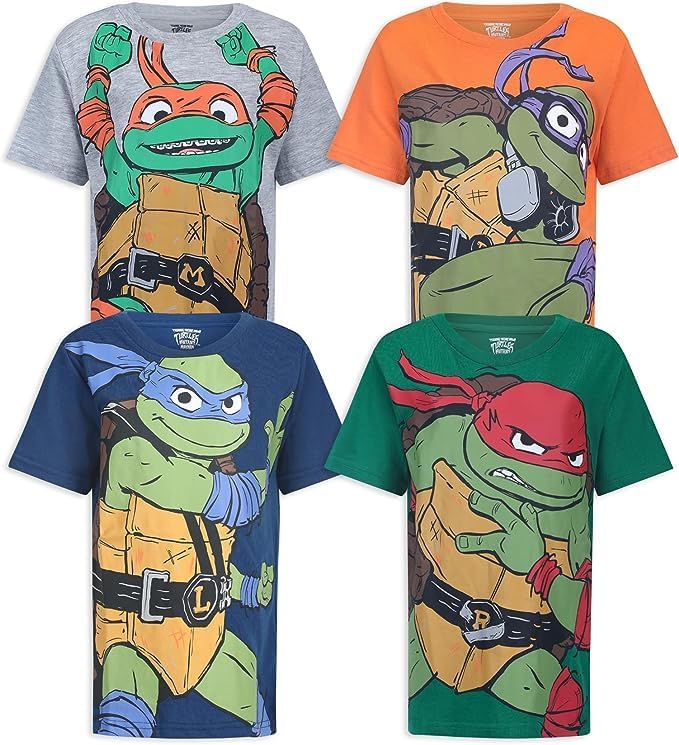 Nickelodeon Teenage Mutant Ninja Turtles Boys 4 Pack Short Sleeve T-Shirts for Big Kids