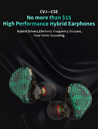 CVJ CSE in Ear Earbuds,1 Dynamic and 1 Balanced Armature CVJ Headphone, in Ear Headphone Extra Bass Earbuds with 2 Pin Detachable Cable for Church, Band Practise (Green Without Mic)