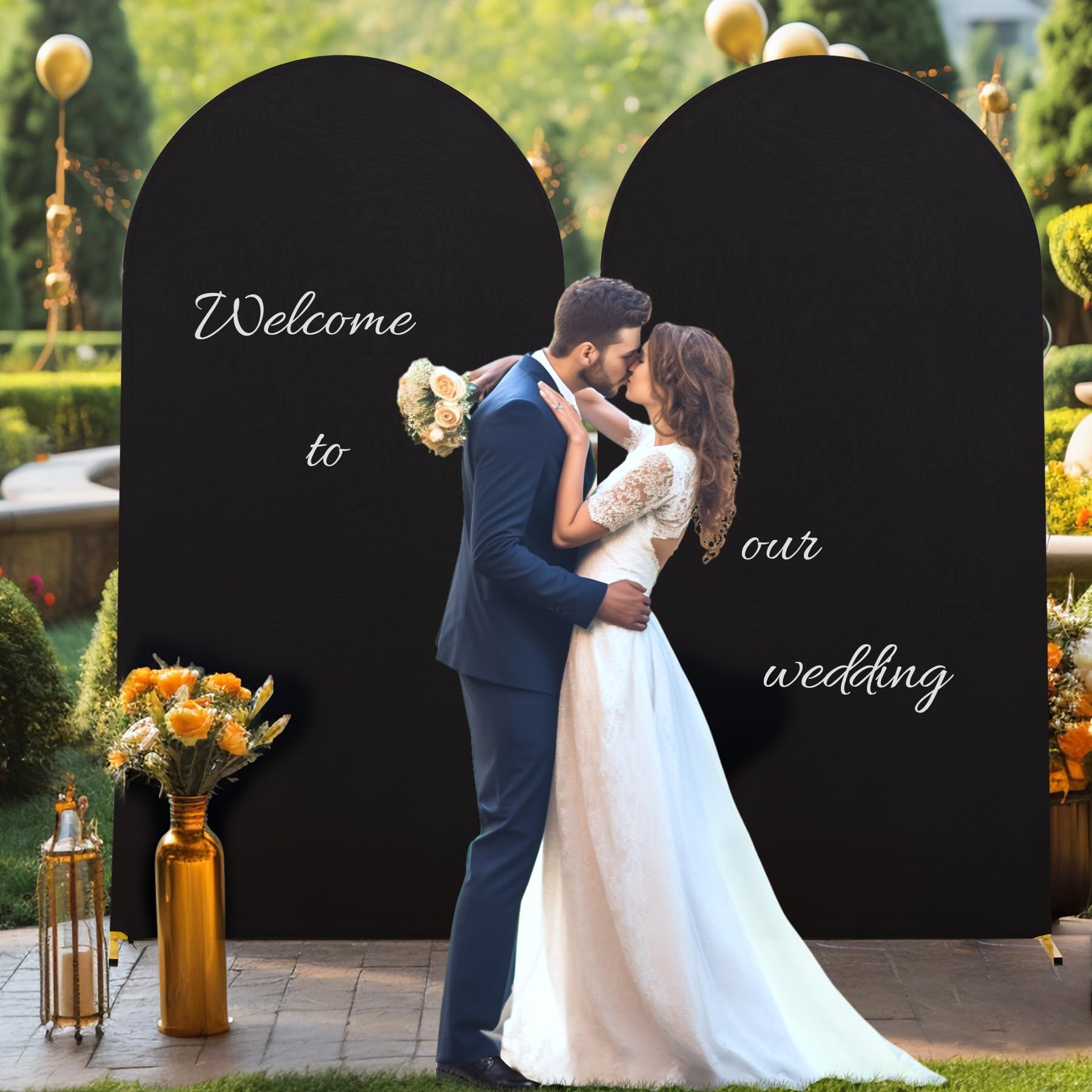6.6FT Black Arch Cover, Spandex Fitted Black Wedding Arch Stand Covers Round Top Chiara Backdrop Cover for Birthday Party Ceremony Banquet Decoration