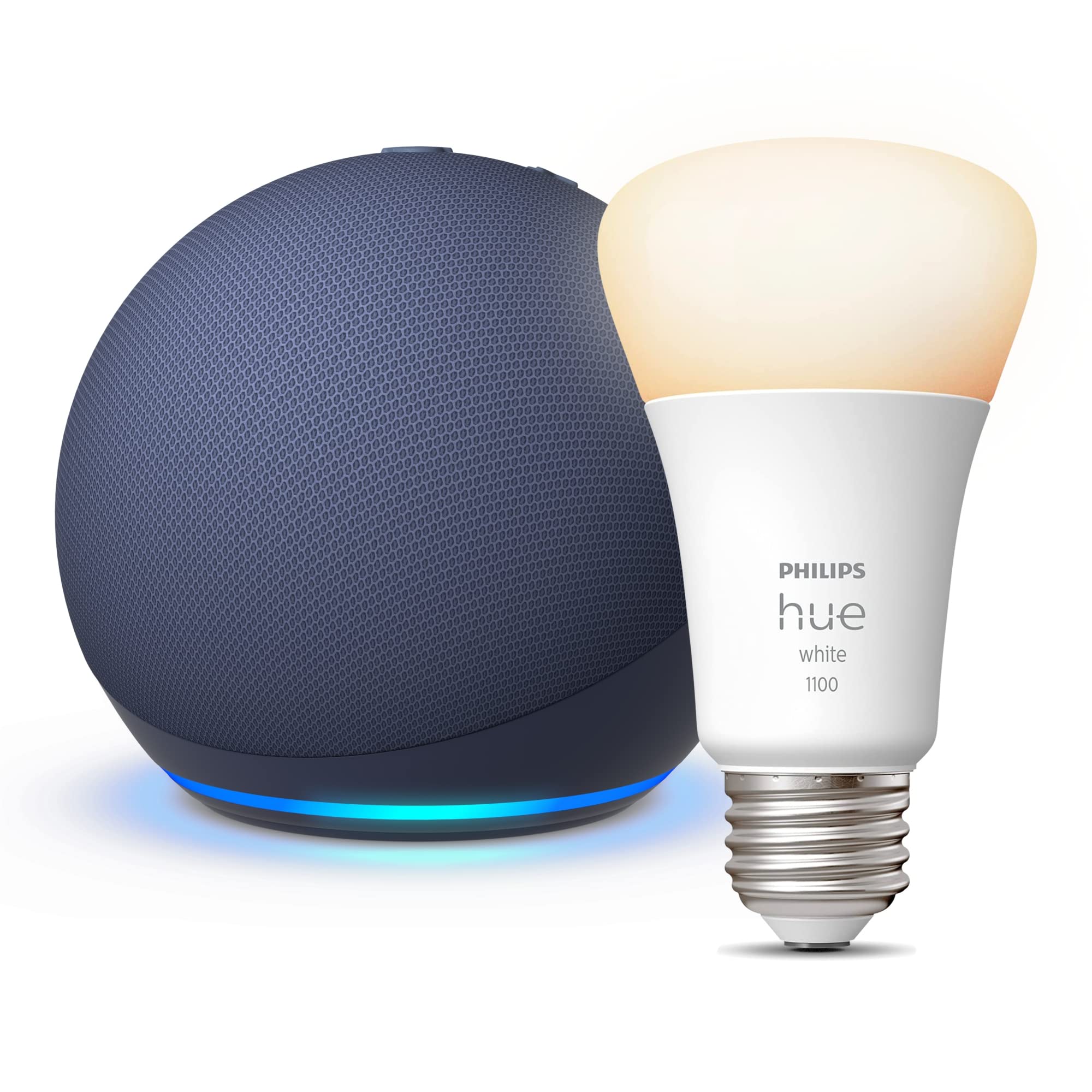 All-New Echo Dot (5th Gen, 2022 release) | Smart speaker with Alexa | Deep Sea Blue + Philips Hue White A19 Medium Lumen Smart Bulb, 1100 Lumens