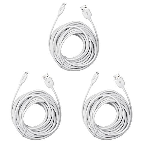 Smays 25ft Extension Cord Replacement for Wyze Cam Pan V2 V3, Yi Home Camera, Micro USB Cable 8M Long White (3-Pack)