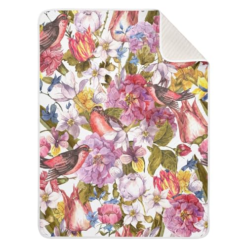 Kigai Vintage Floral Bird Baby Blanket for Boys Girls, Swaddle Blankets Soft Cozy Nursery Receiving Blankets Travel Blanket Throw Blankets for Toddler Newborn, 30 x 40 Inch