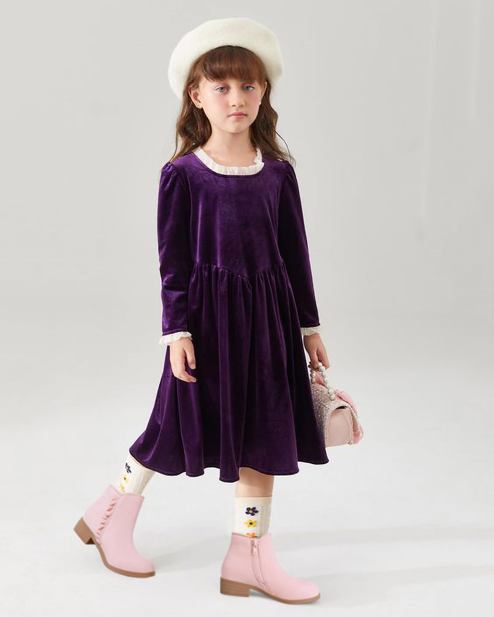 Coutgo Girls Ankle Boots Kids Ruffle Dress Booties Fashion Chunky Side Zip Casual Shoes
