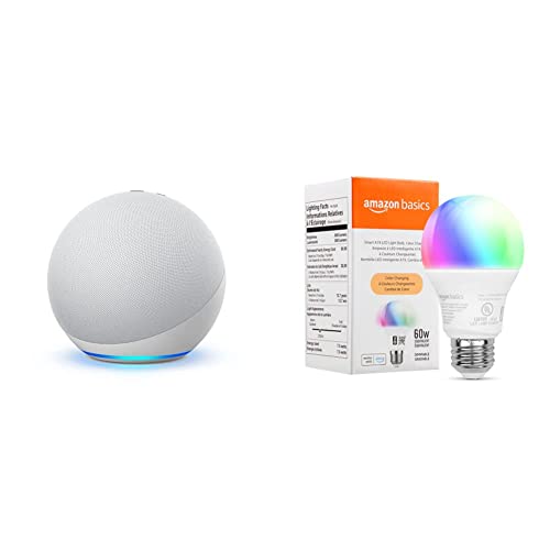 Echo (4th Gen)| Glacier White with Amazon Basics Smart Color Bulb