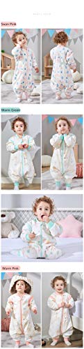 OuYun Baby Early Walker Sleeping Bag with Feet Detachable Sleeve Wearable Blanket Autumn & Winter,3.5 Tog for 59℉ Below,Bird Green,X-Large