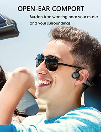 Gorbiller Bone Conduction Headphones,Open Ear Bluetooth Wireless Headphones with Microphone,Noise Canceling Sweatproof Ultralight Workout Headphones for Running,Working,Cycling,Driving,Gym (Black)