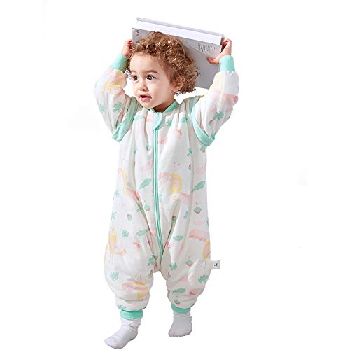 OuYun Baby Early Walker Sleeping Bag with Feet Detachable Sleeve Wearable Blanket Autumn & Winter,3.5 Tog for 59℉ Below,Bird Green,X-Large