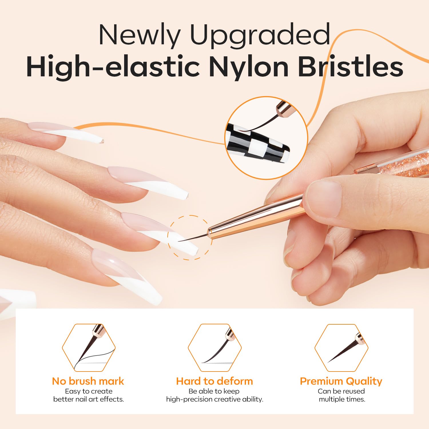 modelones Nail Art Brushes, Super Fine Liner Nail Brush Kit Sizes 7/11/15/20mm for Gel Polish Thin Lines, Precise Details, Fine Drawing Painting Design Acrylic Rhinestone Handle Salon & DIY Use