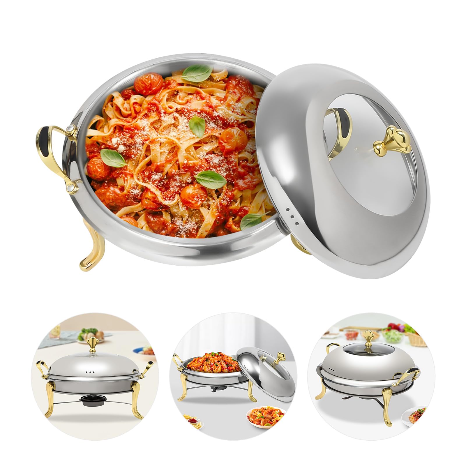 2.5QT Stainless Steel Round Chafing Dishes for Buffet, Electric Chafing Dish Buffet Set, Food Warmer Buffet, Warming Trays for Buffets with Glass Lid & Lid Holder, for Wedding Party Banquet Event