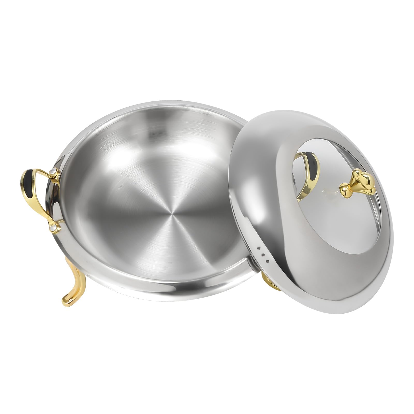2.5QT Stainless Steel Round Chafing Dishes for Buffet, Electric Chafing Dish Buffet Set, Food Warmer Buffet, Warming Trays for Buffets with Glass Lid & Lid Holder, for Wedding Party Banquet Event