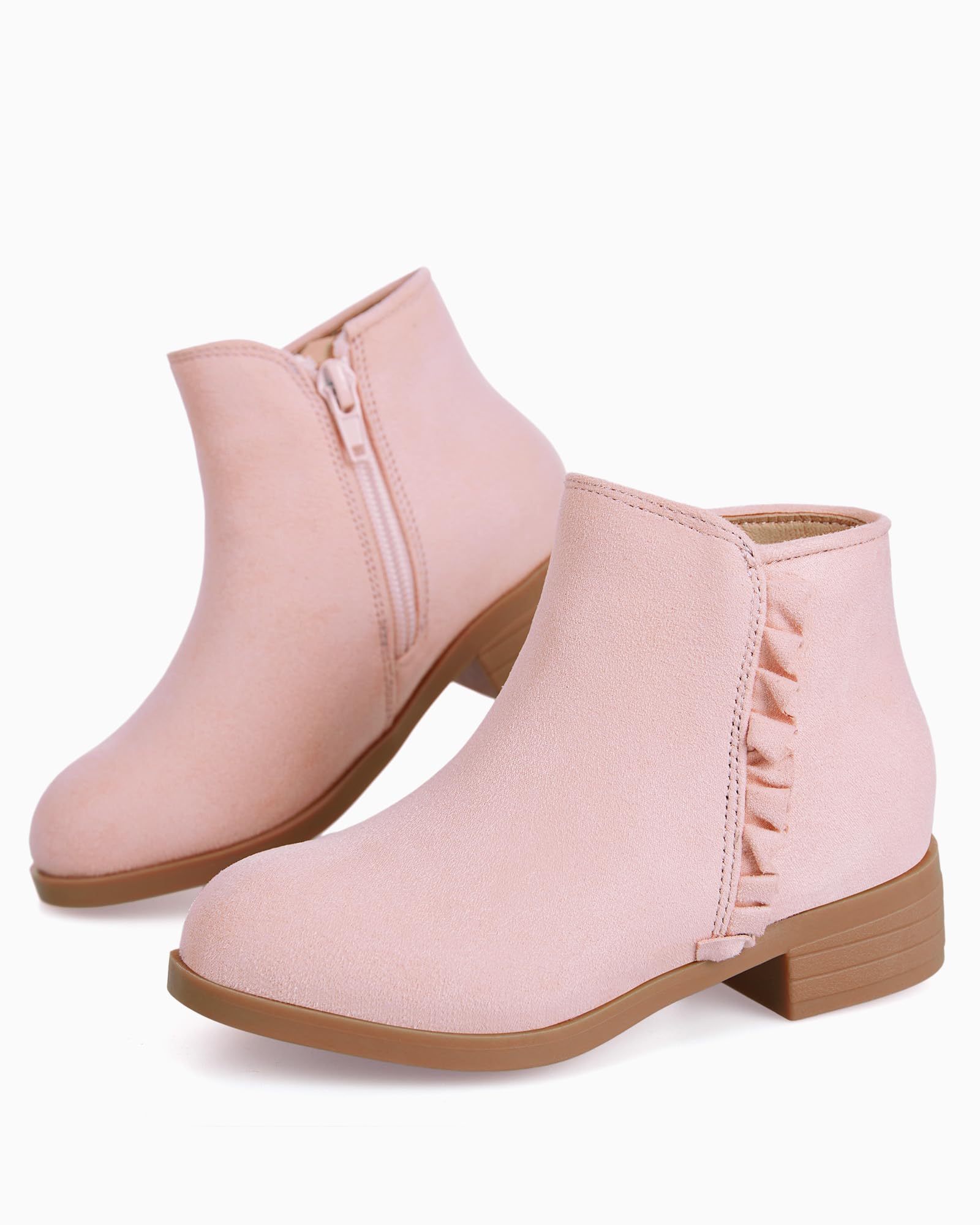 Coutgo Girls Ankle Boots Kids Ruffle Dress Booties Fashion Chunky Side Zip Casual Shoes