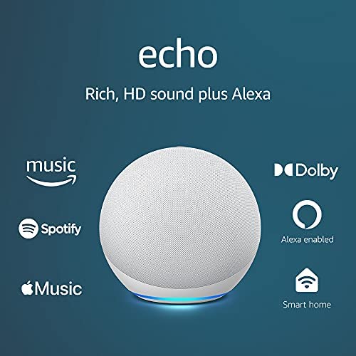 Echo (4th Gen)| Glacier White with Amazon Basics Smart Color Bulb