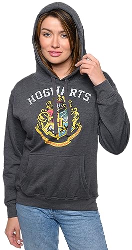 Harry Potter Womens Hoodie Hogwarts Crest Pullover (Charcoal, Medium)