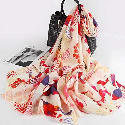 DANA XU 100% Pure Wool Pashmina Cashmere Long Travel Scarf Shawls And Wraps For Evening Dress Women Soft Warm Floral Blanket