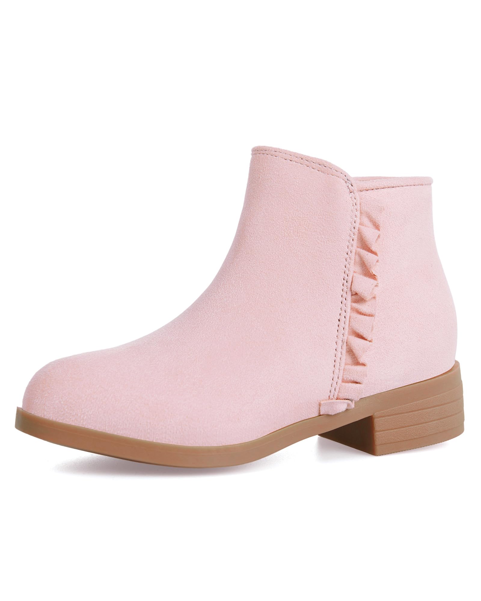 Coutgo Girls Ankle Boots Kids Ruffle Dress Booties Fashion Chunky Side Zip Casual Shoes
