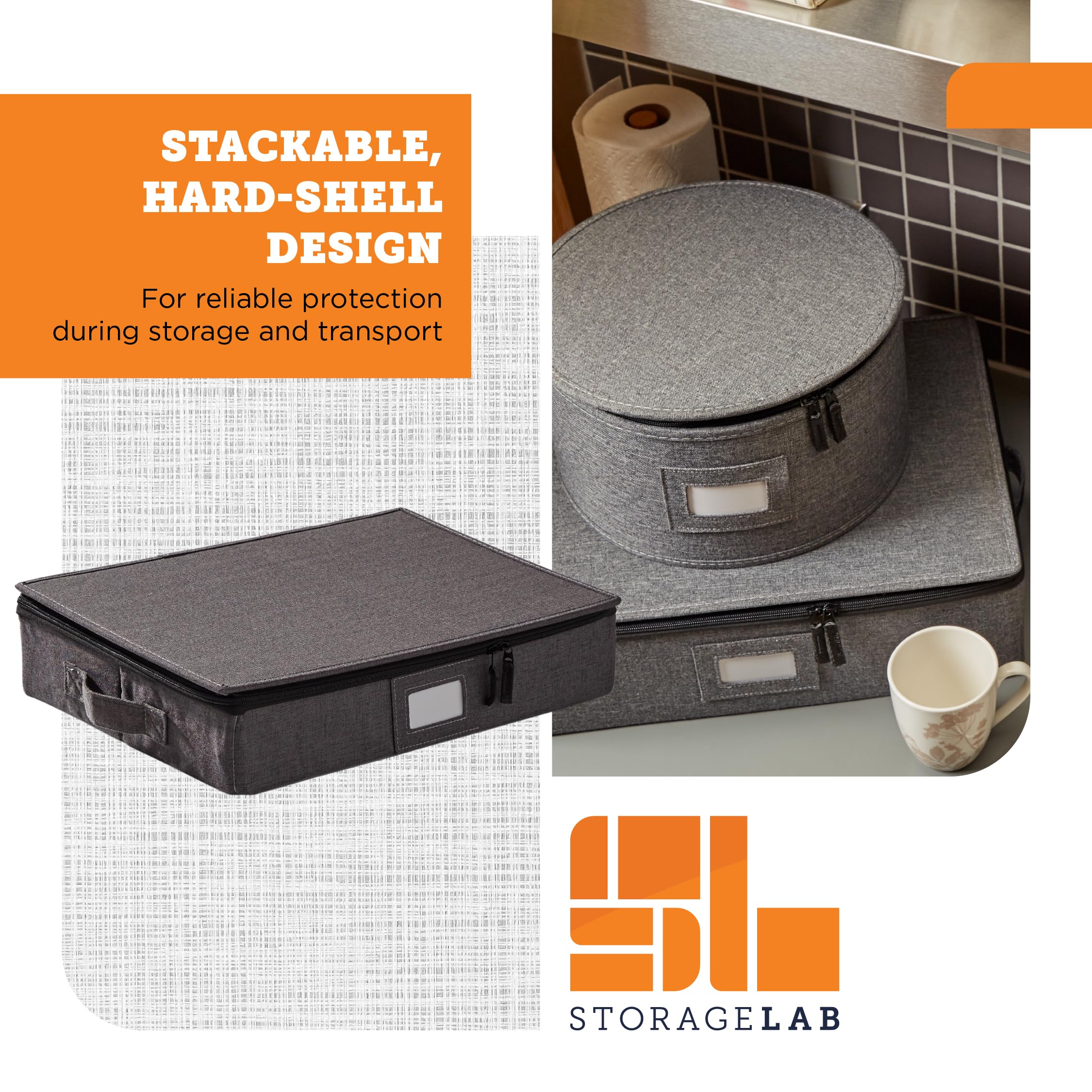 storageLAB China Storage Containers, Containers for Organizing, Hard Shell Case, Felt Plate Dividers, Moving Supplies, Storage Box, Wine, Dishes, Glasses Storage, Charger Plates Storage Containers