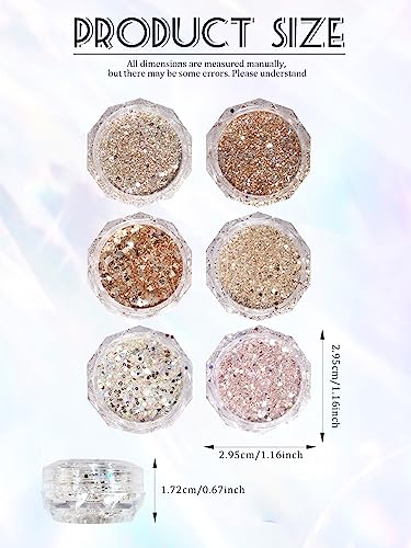6 Boxes Holographic Nail Art Glitter Sequins Kits, CYHYII Nail Glitter Metallic Sequins Acrylic Dust Sequins Ultra-Thin Nail Art Sequins Sticker for Nail Design Nail Art Tips Decoration