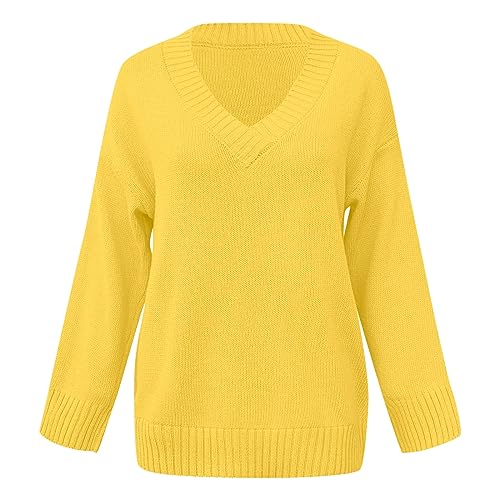 Sweaters for Women No Hood V Neck Sweaters for Women Fall Winter Long Sleeve Knitted Pullover Sweater Tops