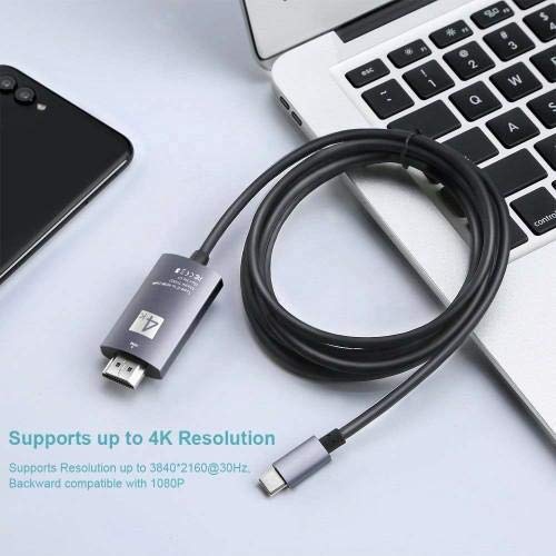 Cable for Samsung Galaxy XCover Pro (Cable by BoxWave) - SmartDisplay Cable - USB Type-C to HDMI (6 ft), USB C/HDMI Cable for Samsung Galaxy XCover Pro - Jet Black