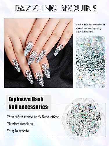 6 Boxes Holographic Nail Art Glitter Sequins Kits, CYHYII Nail Glitter Metallic Sequins Acrylic Dust Sequins Ultra-Thin Nail Art Sequins Sticker for Nail Design Nail Art Tips Decoration