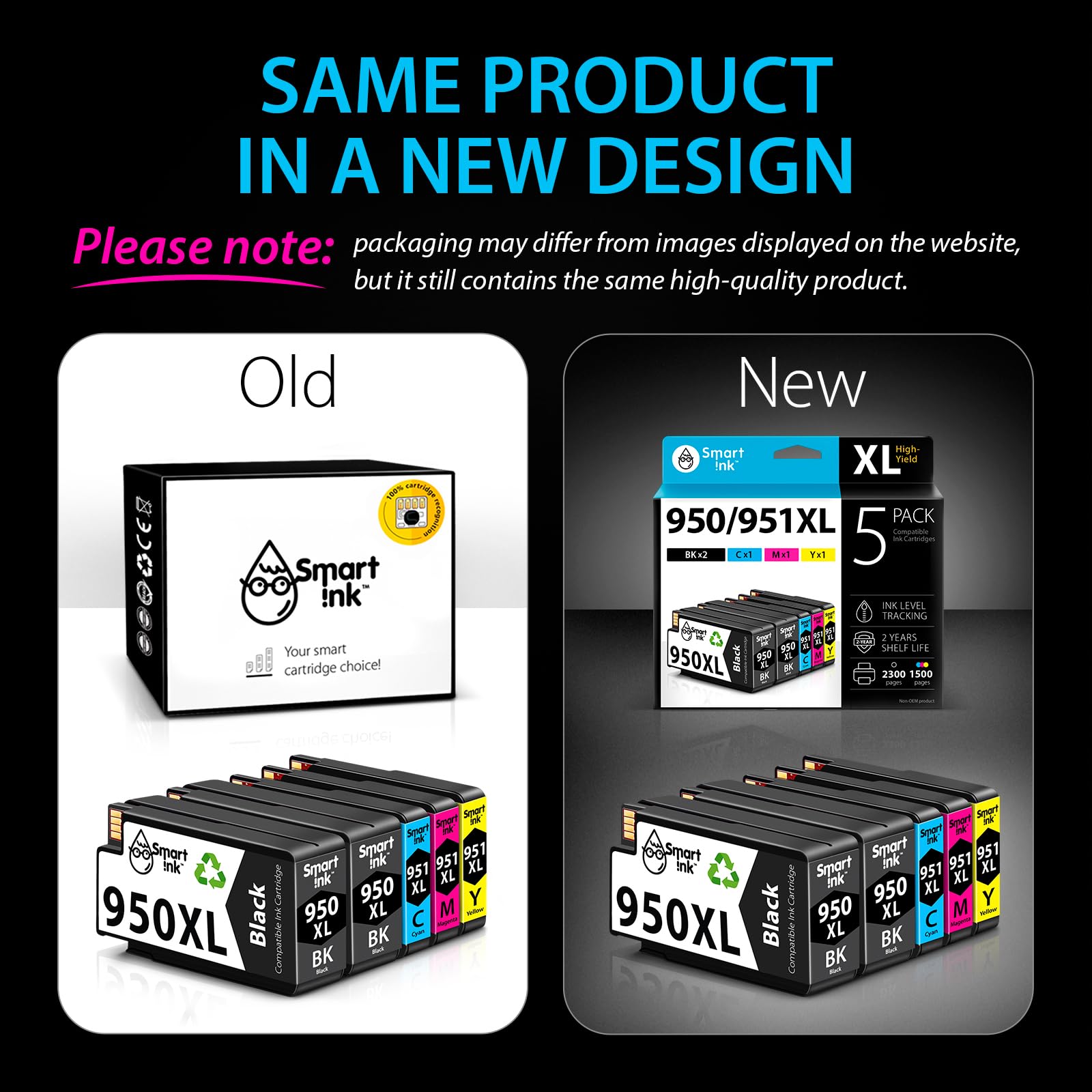 Smart Ink Compatible Ink Cartridge Replacement for HP 950XL 951XL 950 XL 951 XL 5 Pack Combo to use with Officejet Pro 8600 plus 8610 8620 8100 8625 8630 Printers (2 Black & 1 Cyan 1 Magenta 1 Yellow)