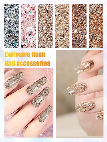 6 Boxes Holographic Nail Art Glitter Sequins Kits, CYHYII Nail Glitter Metallic Sequins Acrylic Dust Sequins Ultra-Thin Nail Art Sequins Sticker for Nail Design Nail Art Tips Decoration