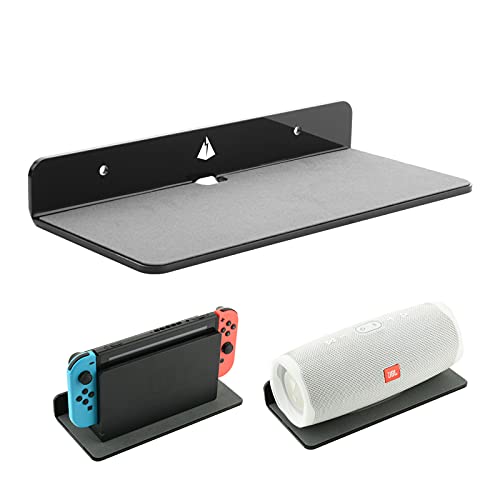 Wall Shelf Speaker Stand, TXEsign Small Wall Shelf Speaker Mount for Bluetooth Speaker, Webcam, Cell Phones, Toy Display Shelf Acrylic Floating Speaker Shelf (9-Inch (Black))