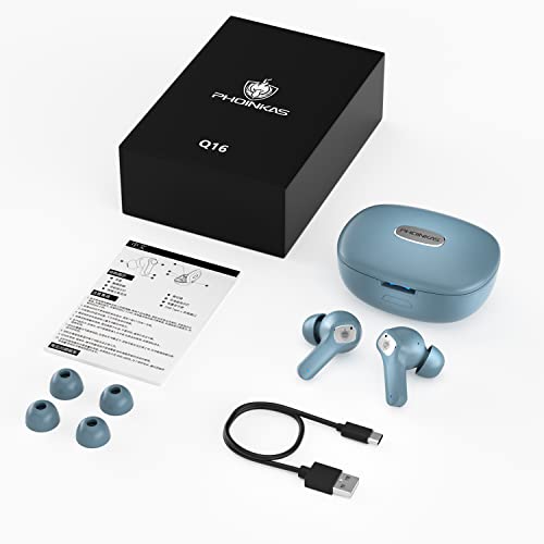 PHOINIKAS Wireless Earbuds, Q16 Bluetooth in Ear Headphones with Active Noise Cancelling Mic, Touch Control, IPX4 Waterproof Bluetooth 5.0 Stereo Music Earphones for Phone - Sierra Blue