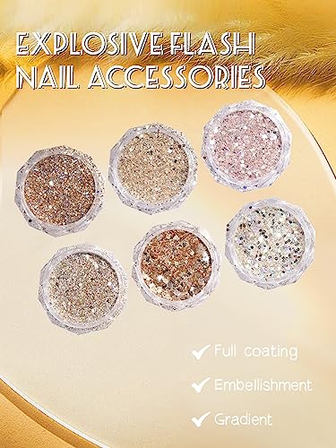 6 Boxes Holographic Nail Art Glitter Sequins Kits, CYHYII Nail Glitter Metallic Sequins Acrylic Dust Sequins Ultra-Thin Nail Art Sequins Sticker for Nail Design Nail Art Tips Decoration