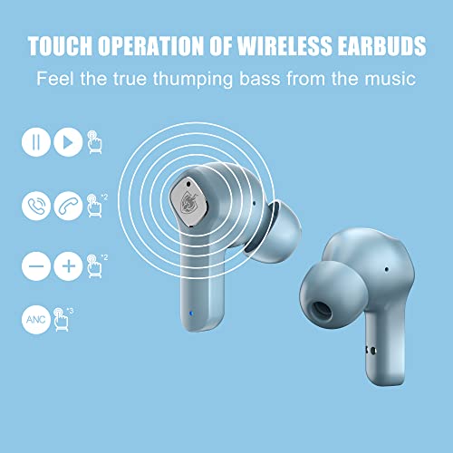 PHOINIKAS Wireless Earbuds, Q16 Bluetooth in Ear Headphones with Active Noise Cancelling Mic, Touch Control, IPX4 Waterproof Bluetooth 5.0 Stereo Music Earphones for Phone - Sierra Blue
